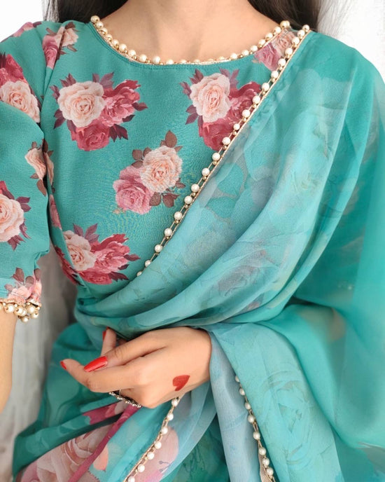 Georgette Floral Saree x Pearl Border – Laksharaa Sarees