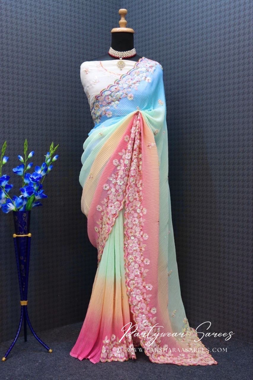 ALISA Rainbow Ombre Georgette Saree – Laksharaa Sarees