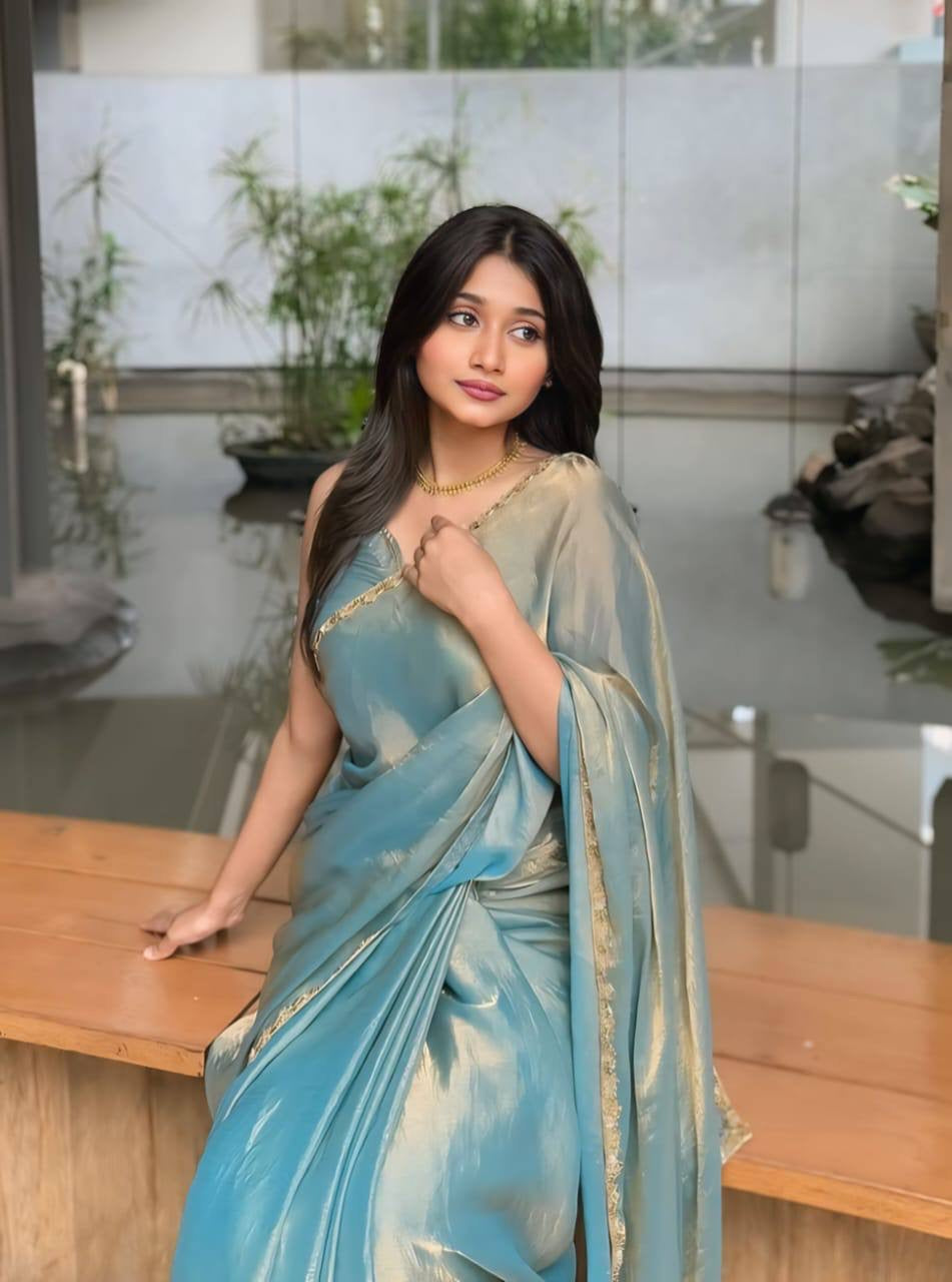 SAYAA - Shimmery Space Silk Dinner Saree – Laksharaa Sarees